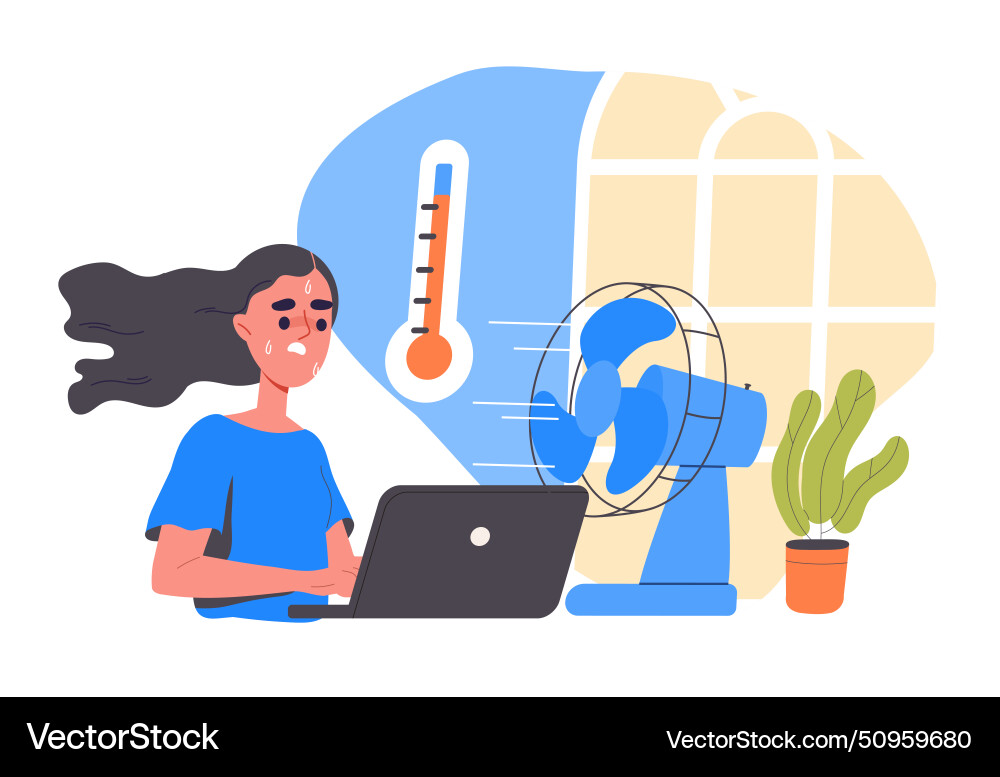 Woman works in heat Royalty Free Vector Image - VectorStock