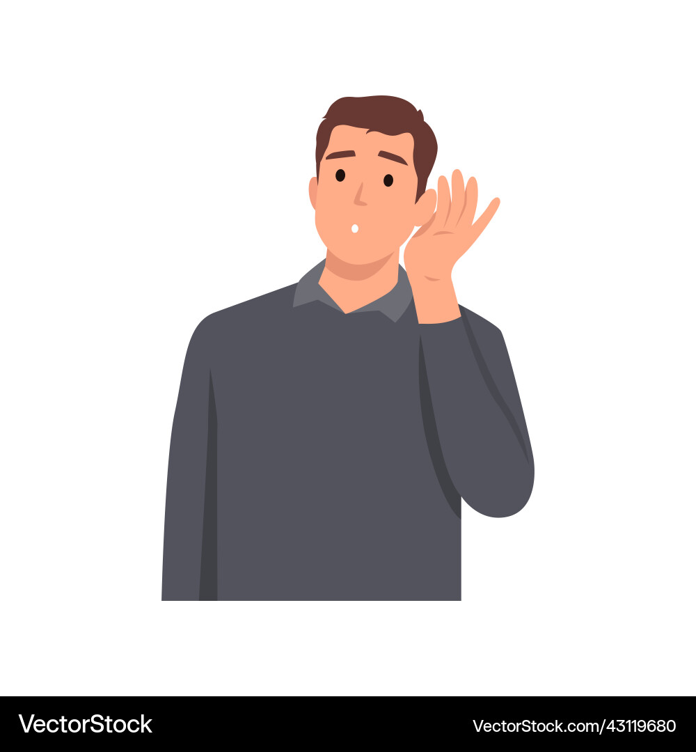 Young man with hand over ear listening and hearing