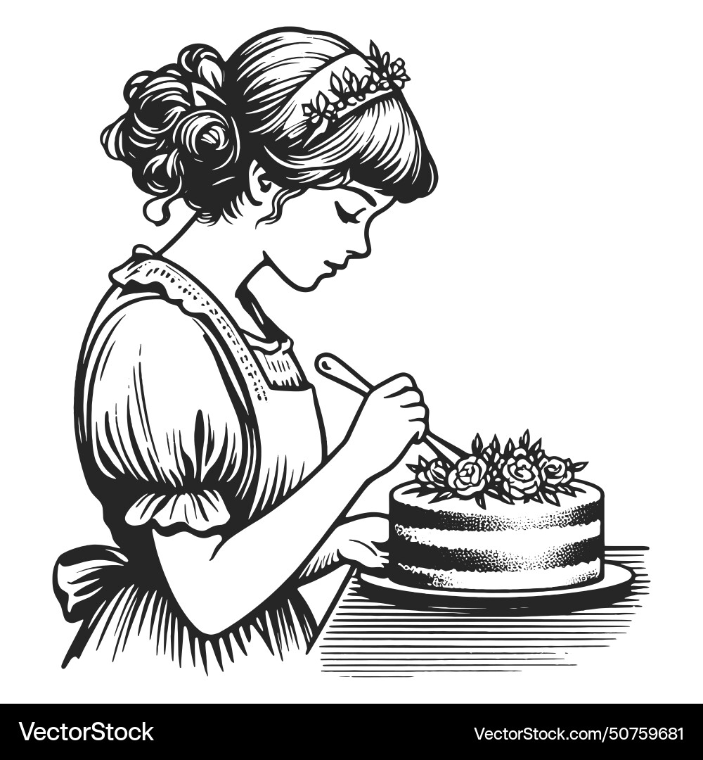 Baking cake icing line art Royalty Free Vector Image