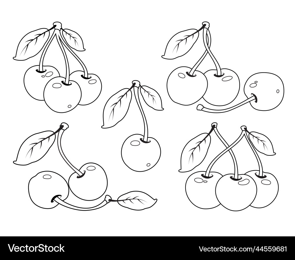 Colorless cherry set outline contour Royalty Free Vector