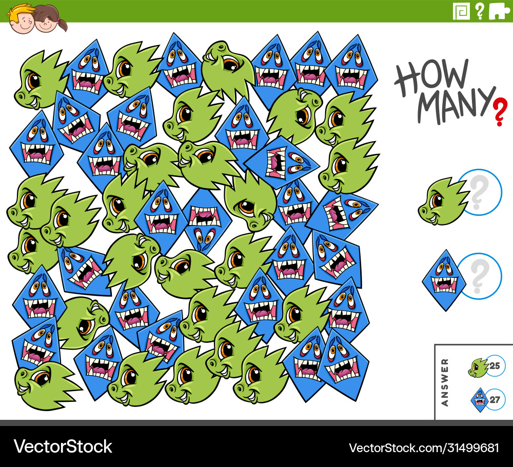 Counting monster characters educational task Vector Image