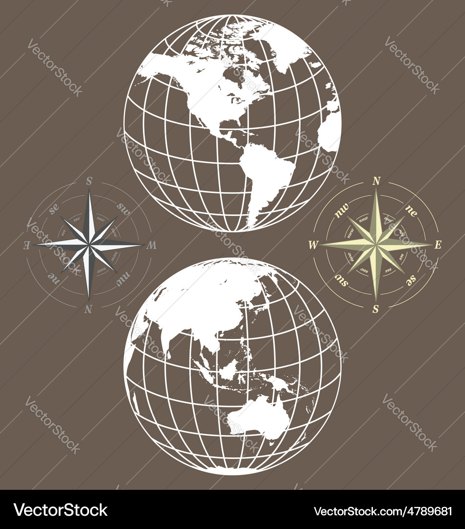 Globe and compass Royalty Free Vector Image - VectorStock