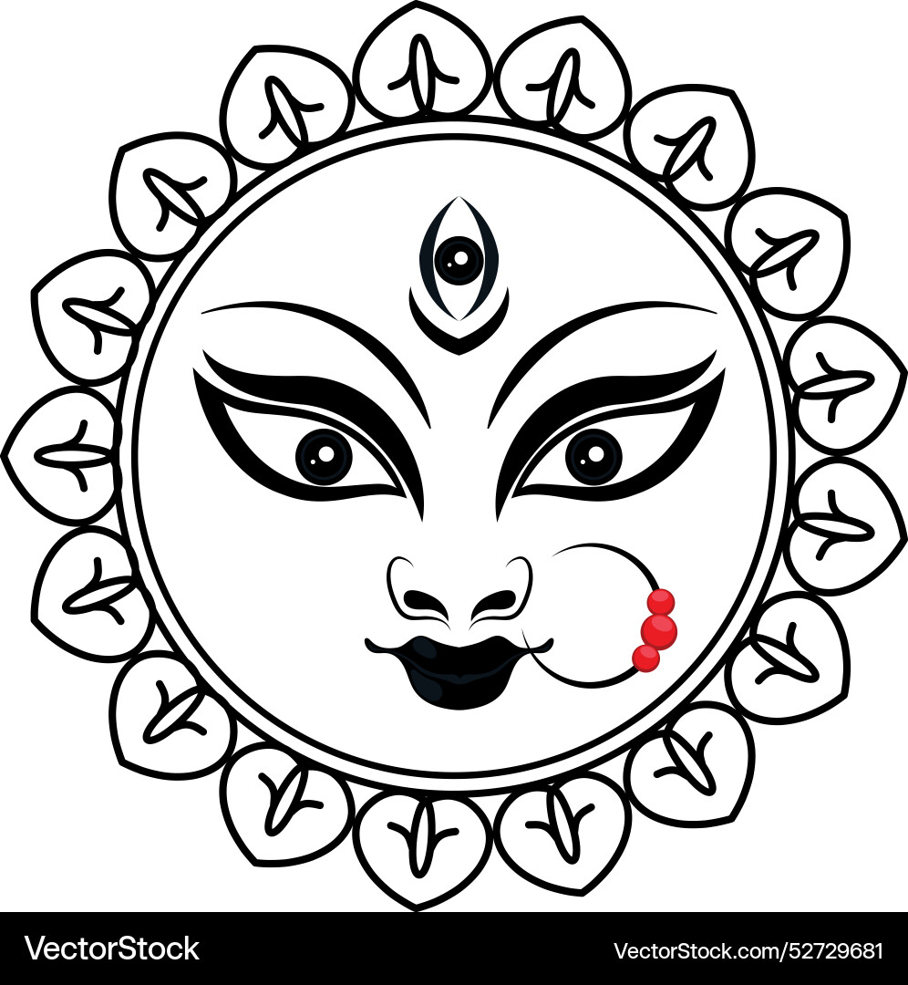 Goddess durga face in round frame Royalty Free Vector Image