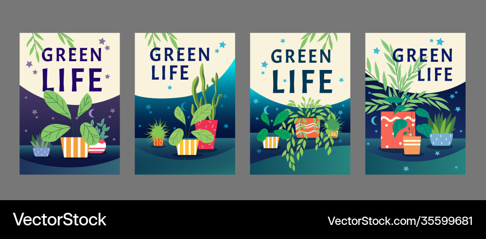 Green life poster design set Royalty Free Vector Image