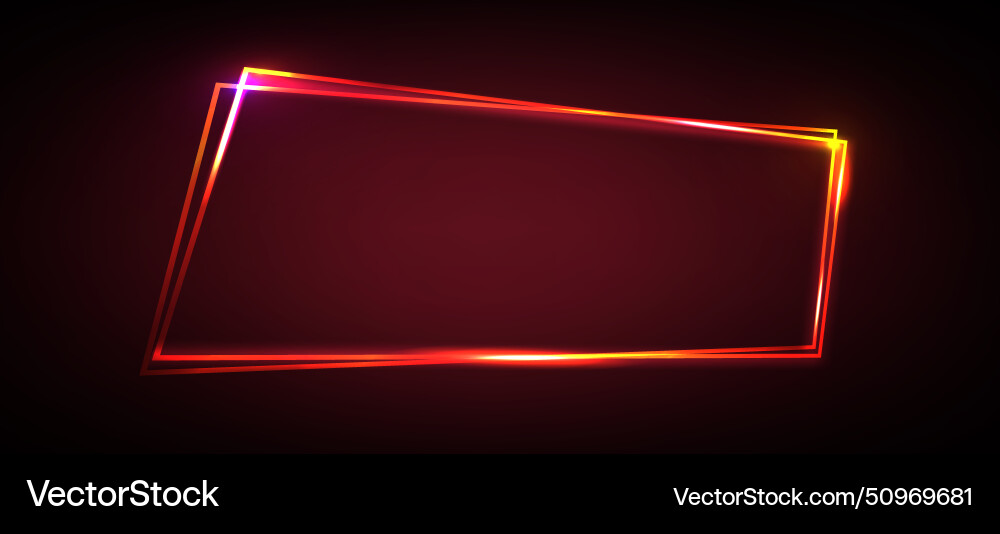 Red neon rectangle frame banner with light glow Vector Image