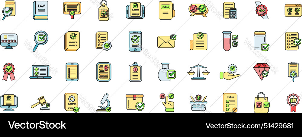 Regulated products icons set color line Royalty Free Vector
