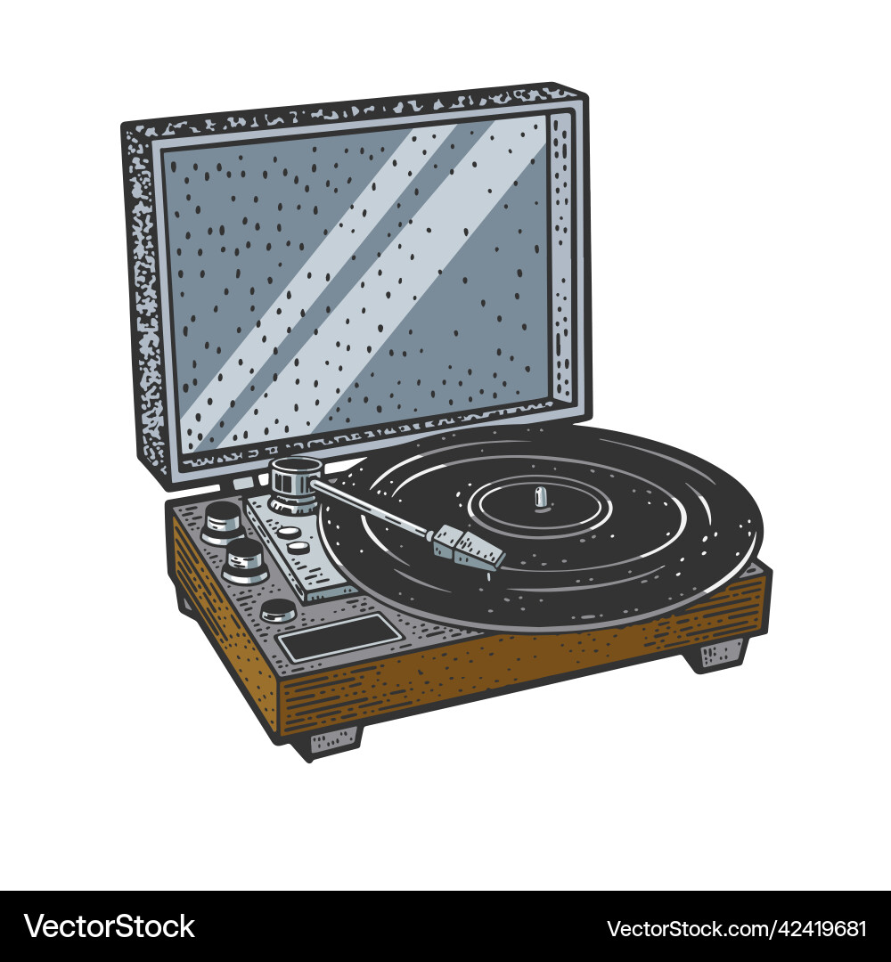 Turntable record player color sketch Royalty Free Vector