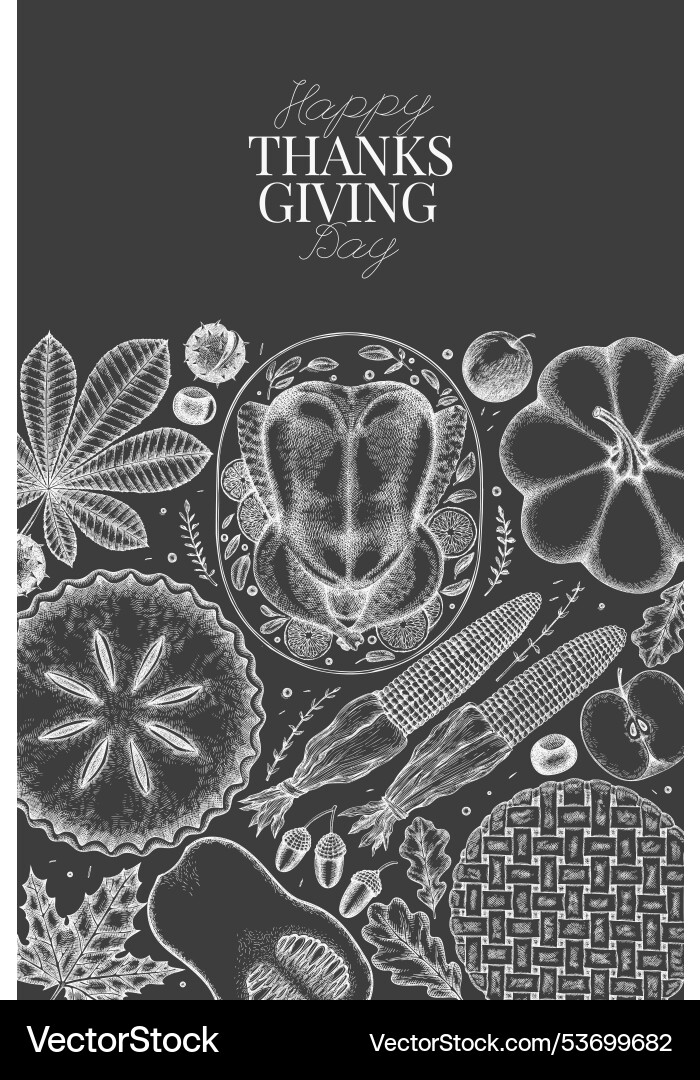 Hand drawn chalk board thanksgiving menu design Vector Image