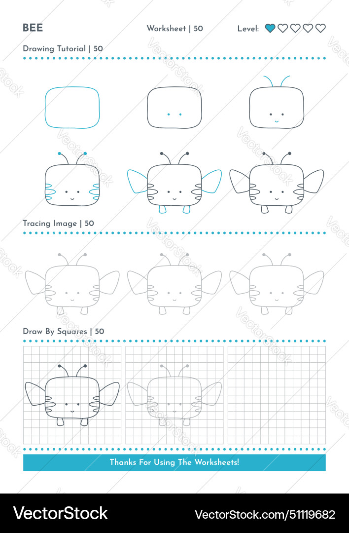 How to draw doodle animal bee cartoon character Vector Image
