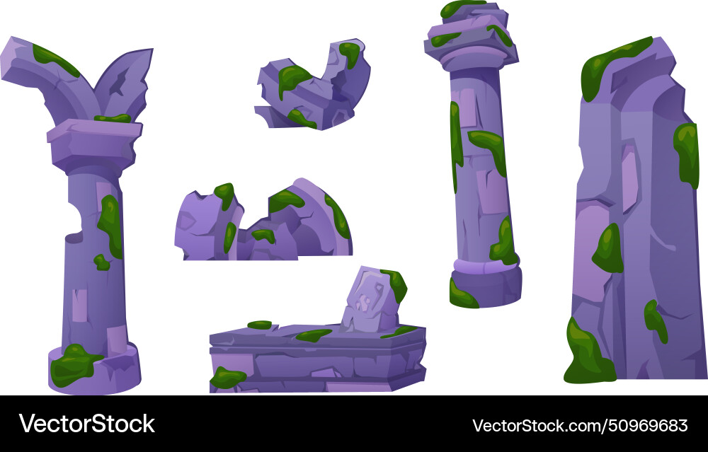 Ancient ruins set - destroyed architecture Vector Image