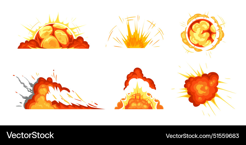 Cartoon explosions exploding bomb collection set Vector Image
