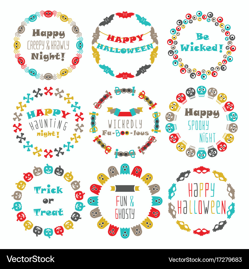 Cute colorful happy halloween circle border set Vector Image