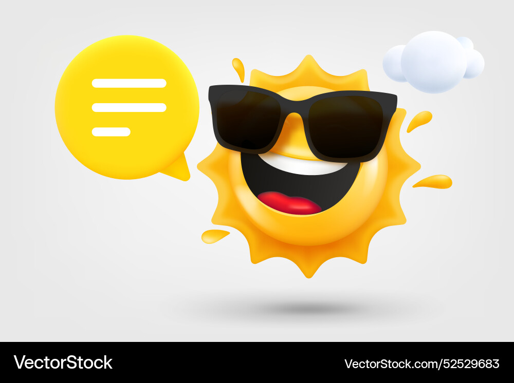 Happy sun emoji with speech bubble 3d Royalty Free Vector