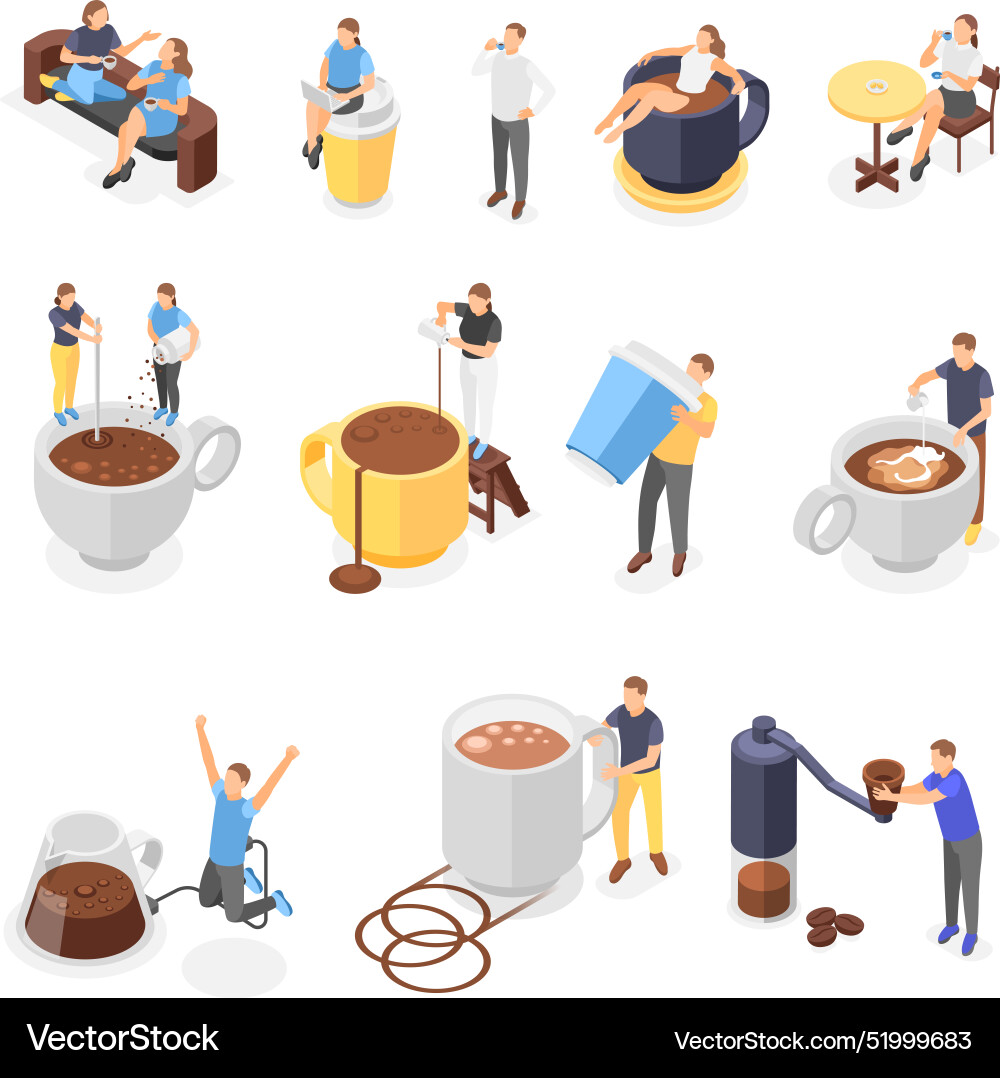Isometric coffee scenes people drink american Vector Image