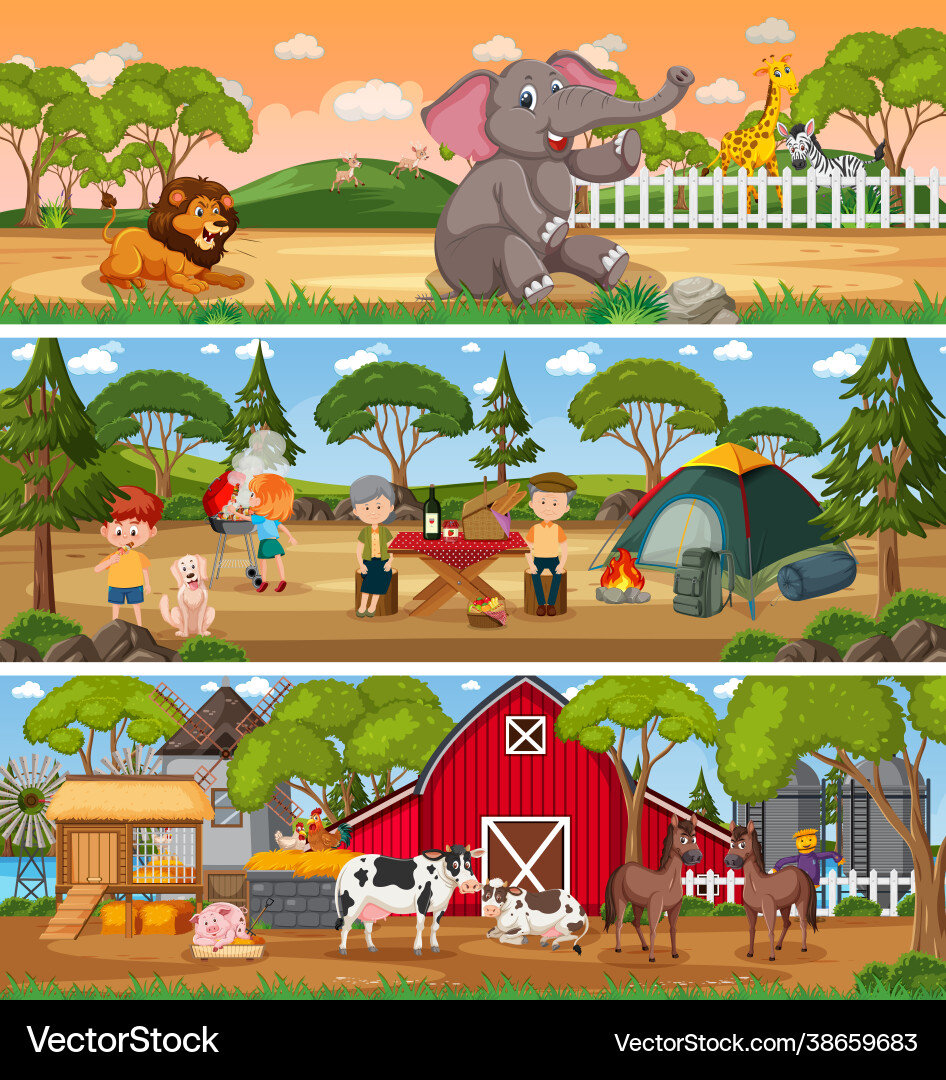 Set different nature landscape at daytime Vector Image