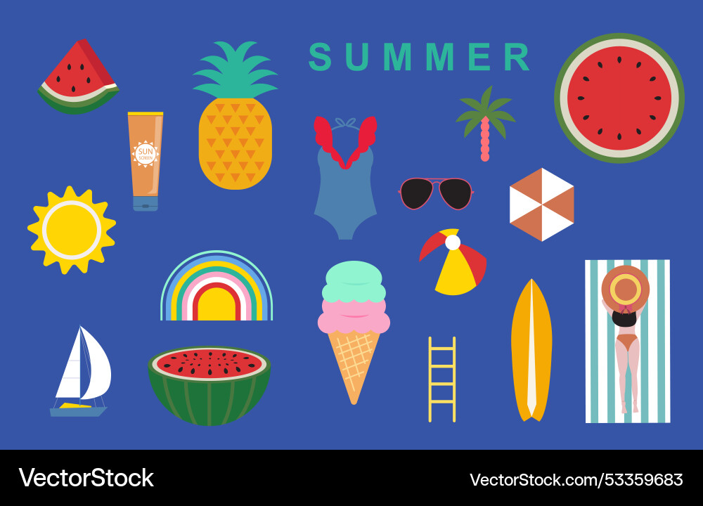 Summer object with watermelonpineapplesunbeach Vector Image