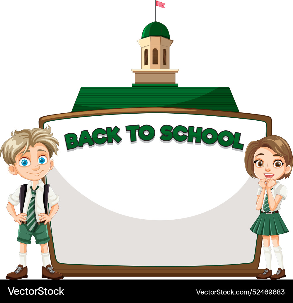 Two students with a school sign Royalty Free Vector Image