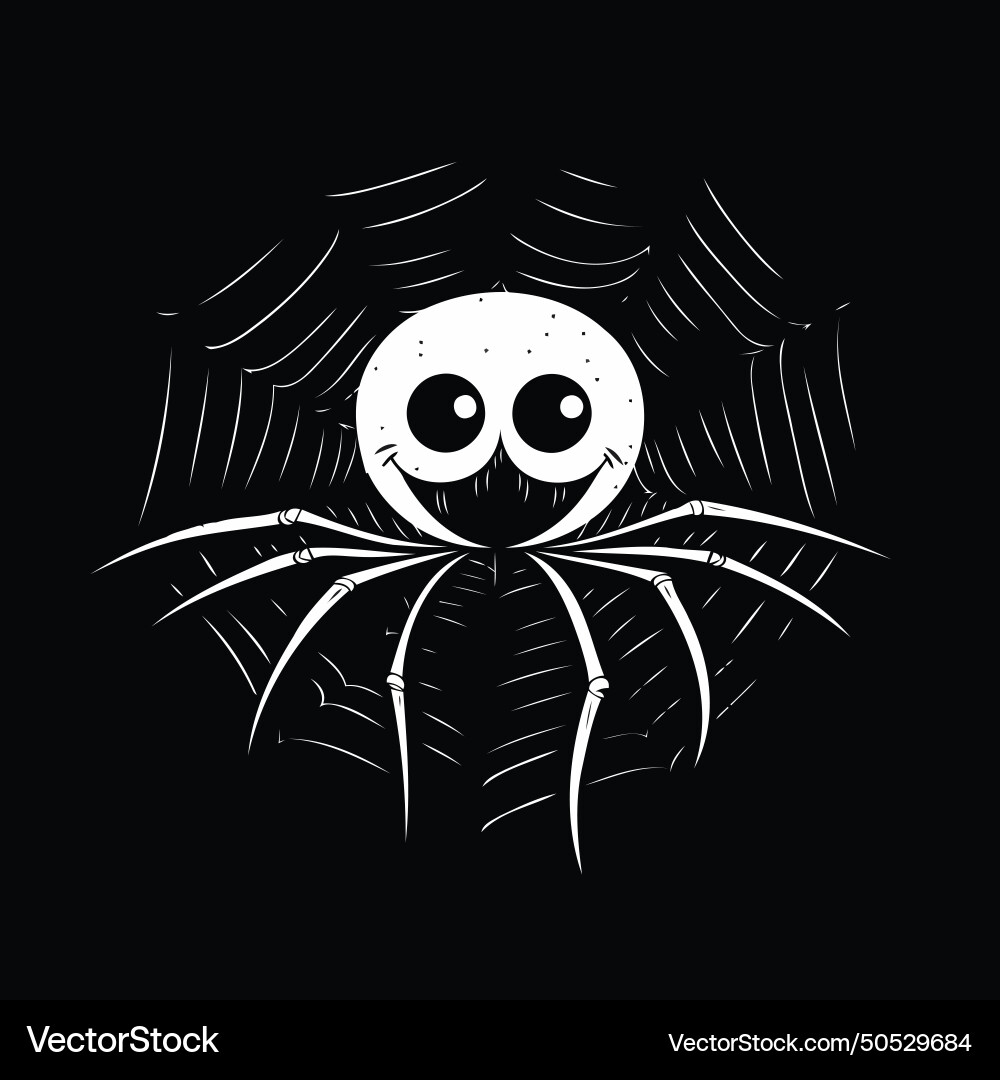 Cute cartoon spider on a web black background Vector Image