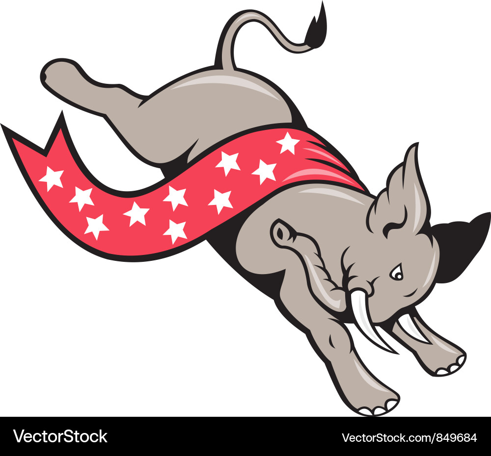 Elephant jumping democrat mascot Royalty Free Vector Image