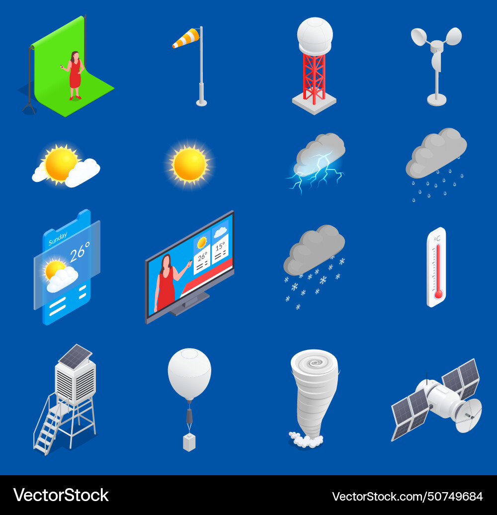 Meteorology isometric set Royalty Free Vector Image