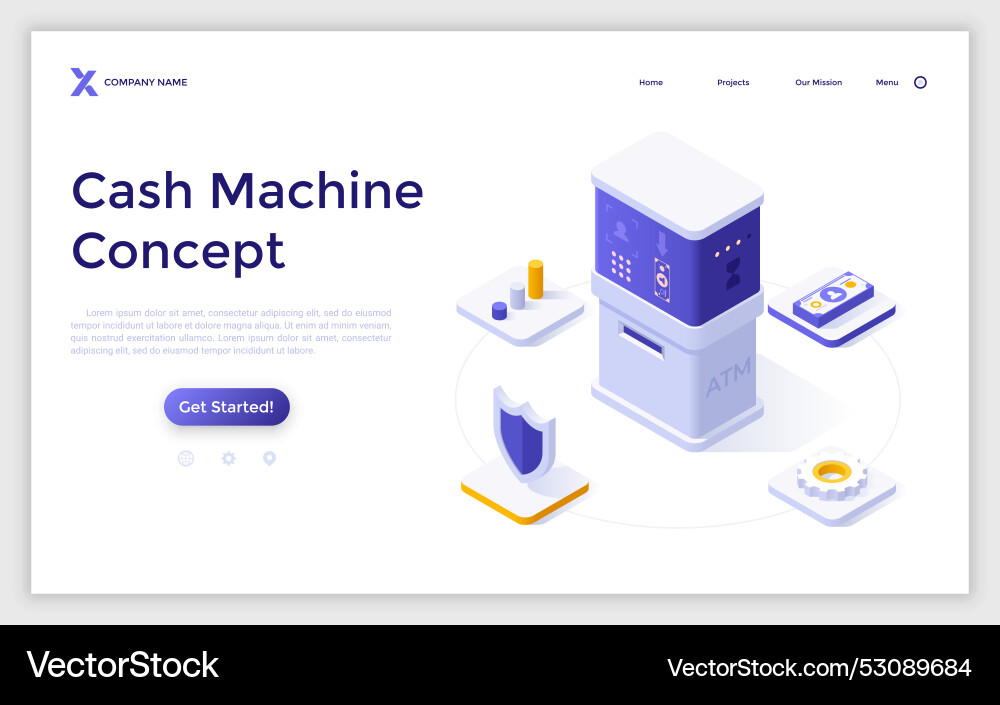 Modern isometric landing page template Royalty Free Vector