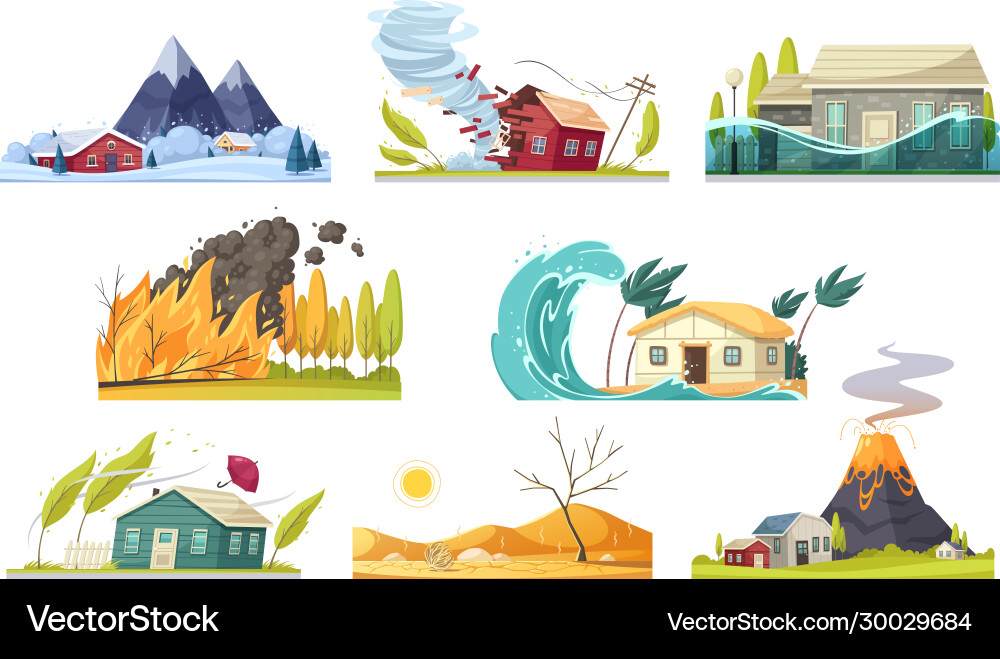 Natural disaster cartoon set Royalty Free Vector Image