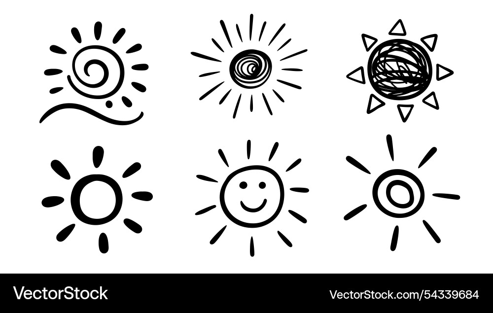 Scribble sun different hand drawn doodle shape set