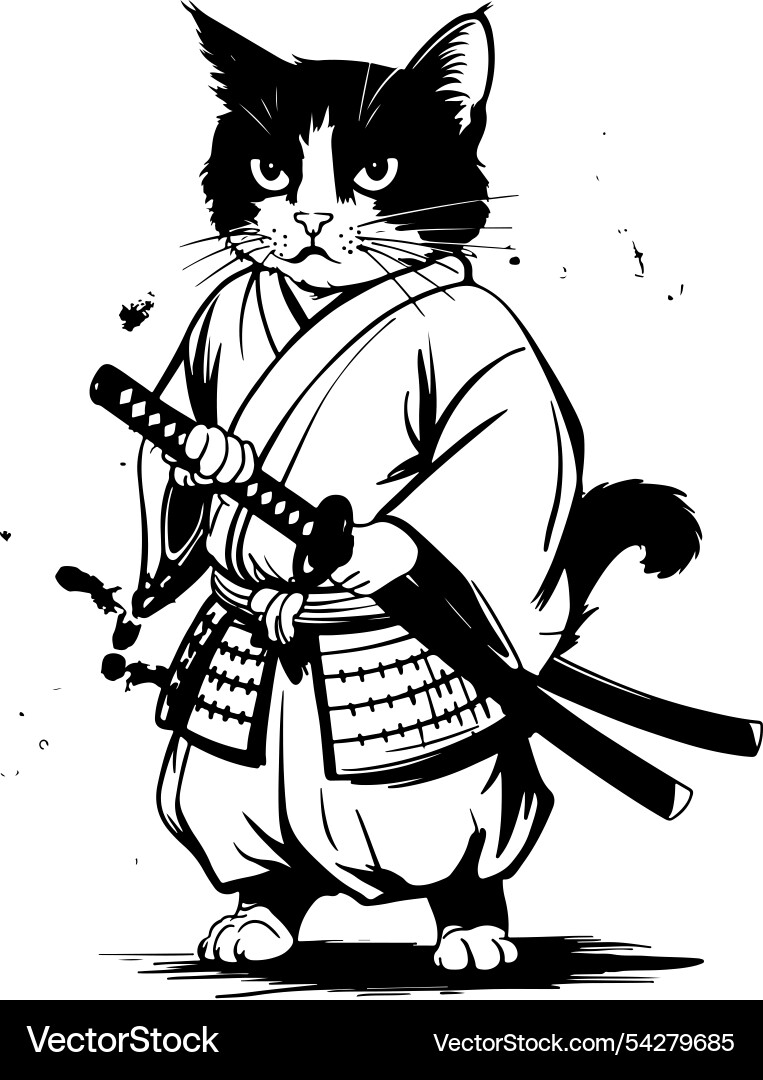 An of cat dressed as a samurai Royalty Free Vector Image