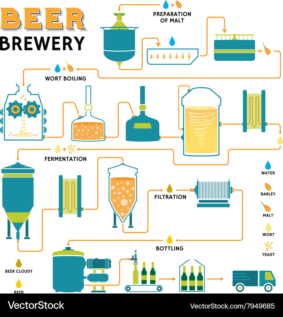 Beer brewing process brewery factory production Vector Image