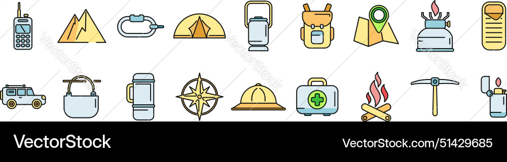Expedition icons set color line Royalty Free Vector Image