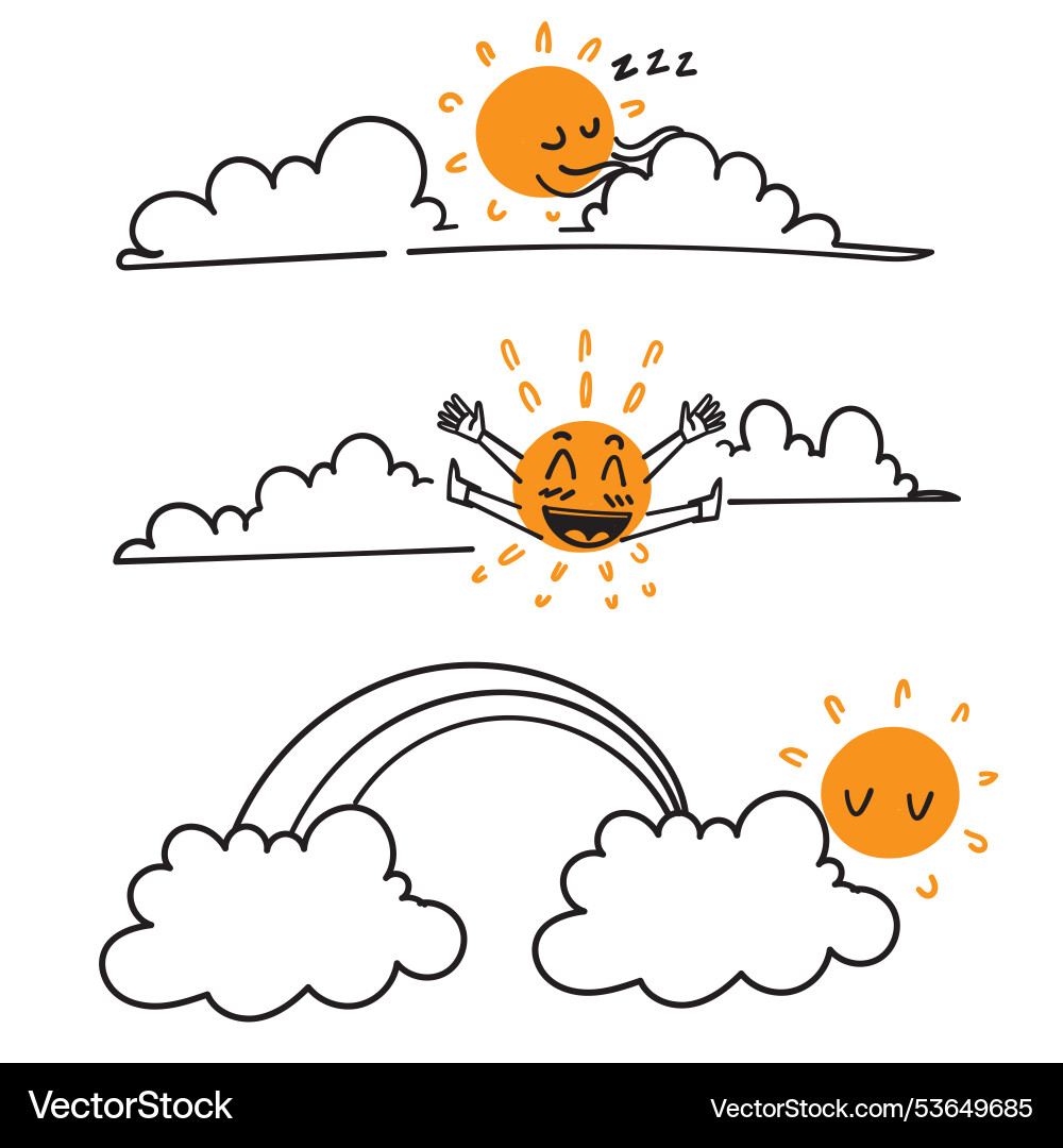 Hand drawn doodle cute sun and cloud doodle sketch