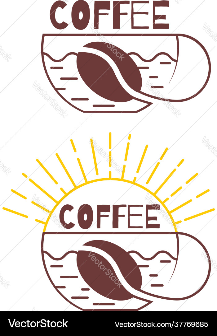 Logo coffee cup a and sun rises Royalty Free Vector Image