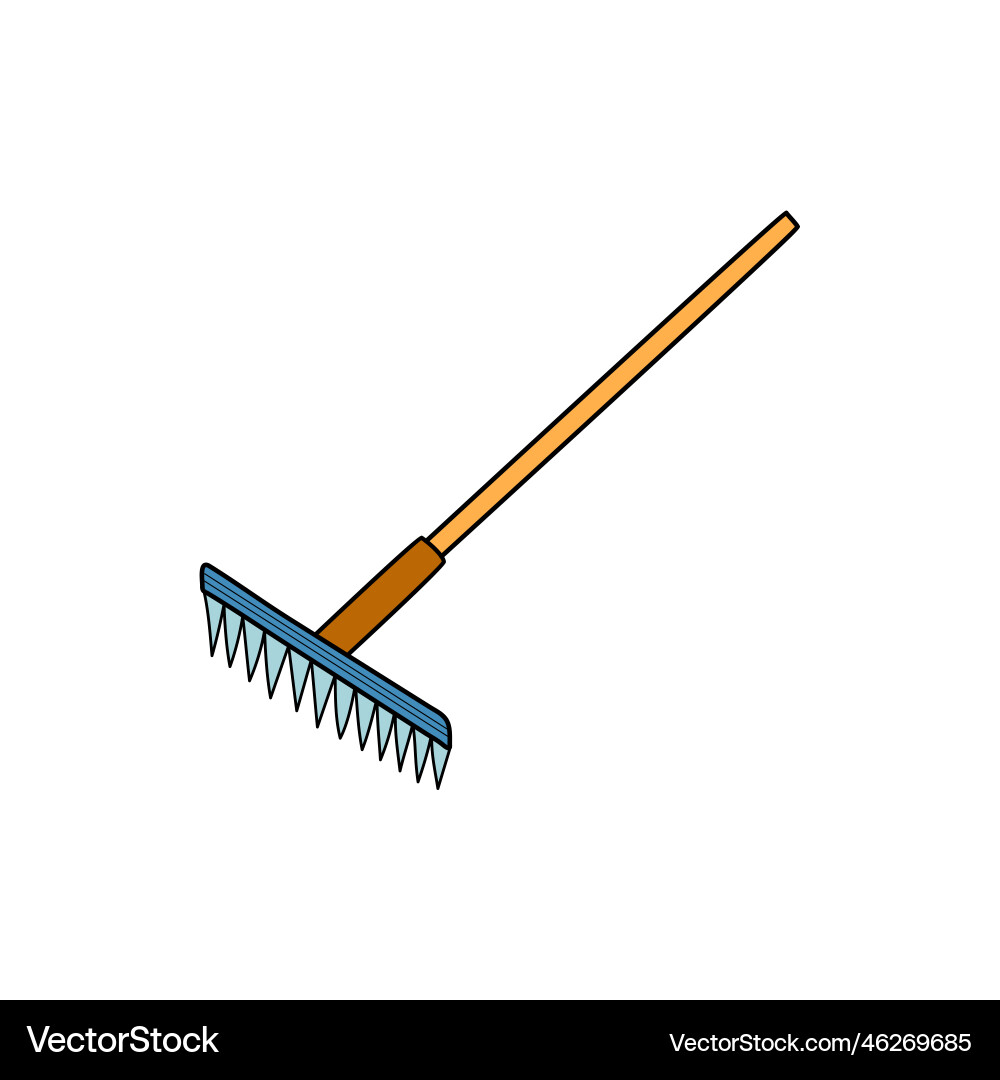 Rake tool for garden isolated element in cartoon Vector Image