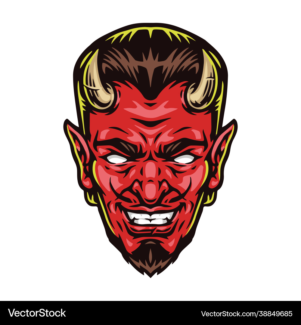 Scary red devil head with horns Royalty Free Vector Image