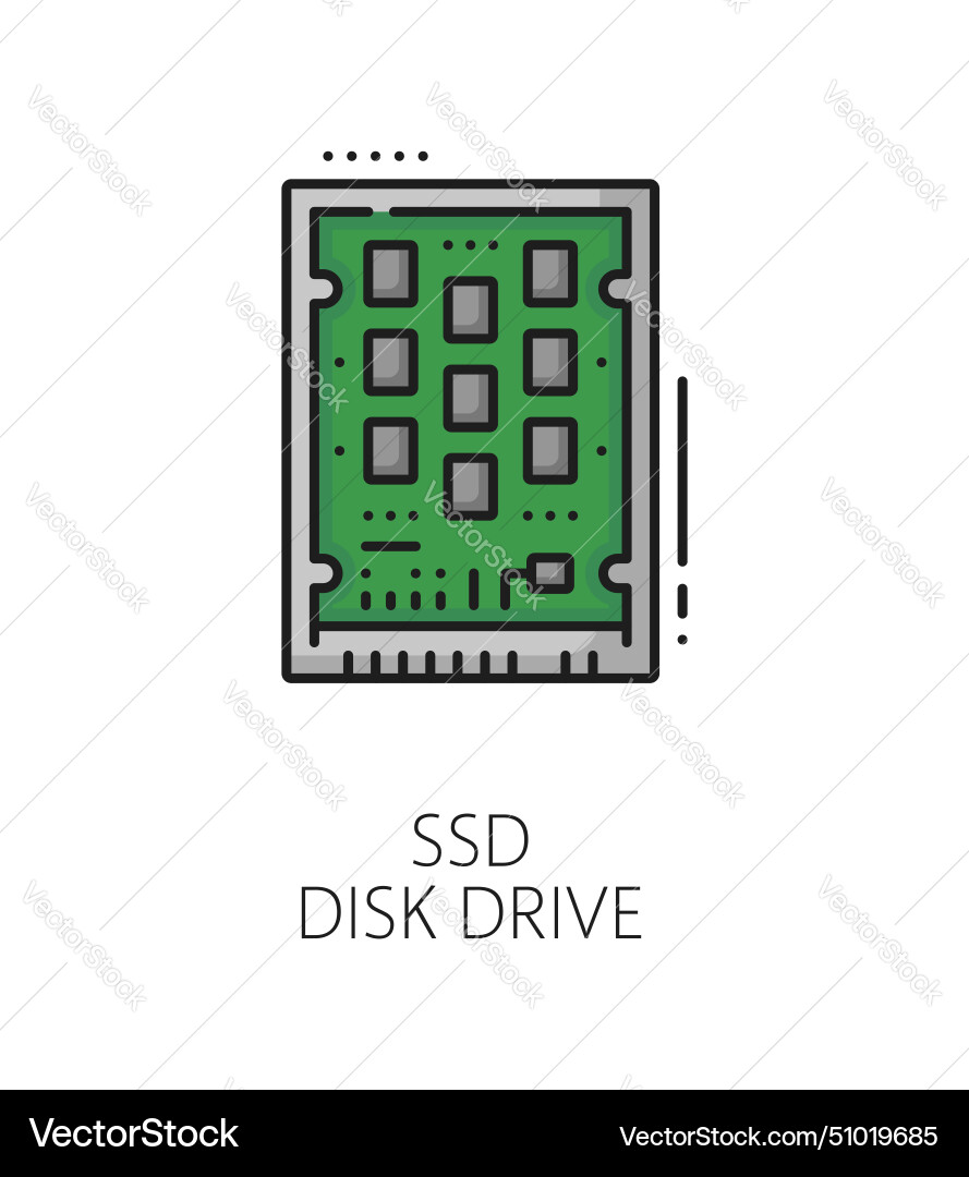 Ssd disk drive hardware line color icon or sign Vector Image