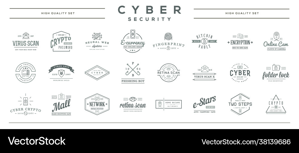 Big set cyber security identity badges Royalty Free Vector