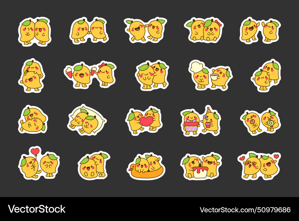 Cute mango couple sticker bookmark Royalty Free Vector Image