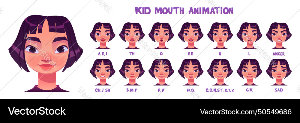 Kid girl kit for speaking animation creation Vector Image