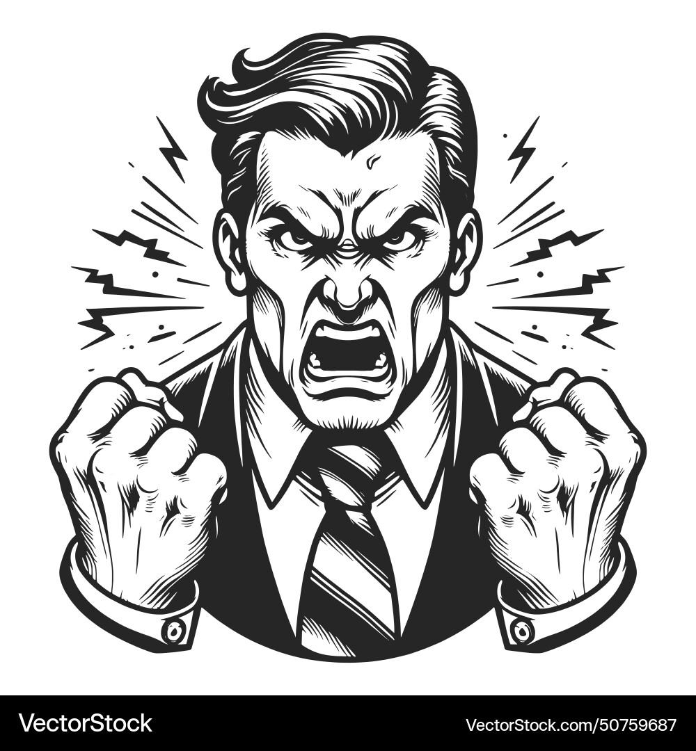 Angry man boss shouting engraving sketch Vector Image
