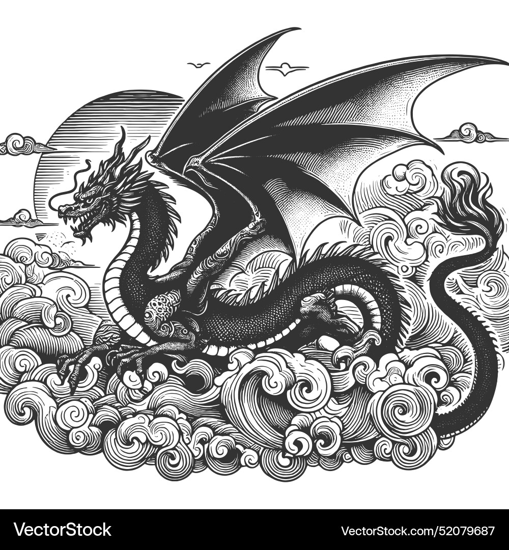 Intricate dragon engraving Royalty Free Vector Image