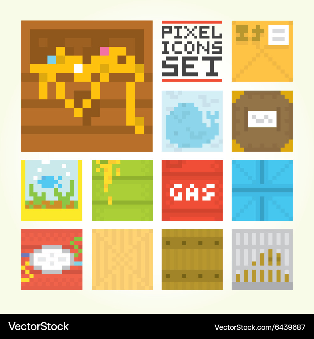 Pixel art square icons set Royalty Free Vector Image