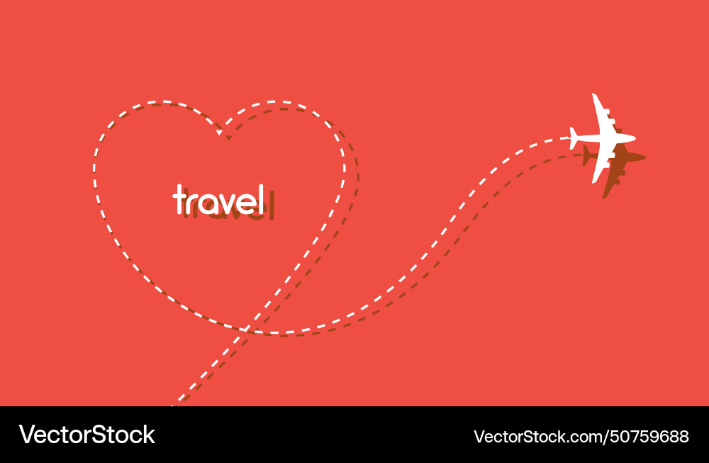 Airplane heart path route shape travel Royalty Free Vector