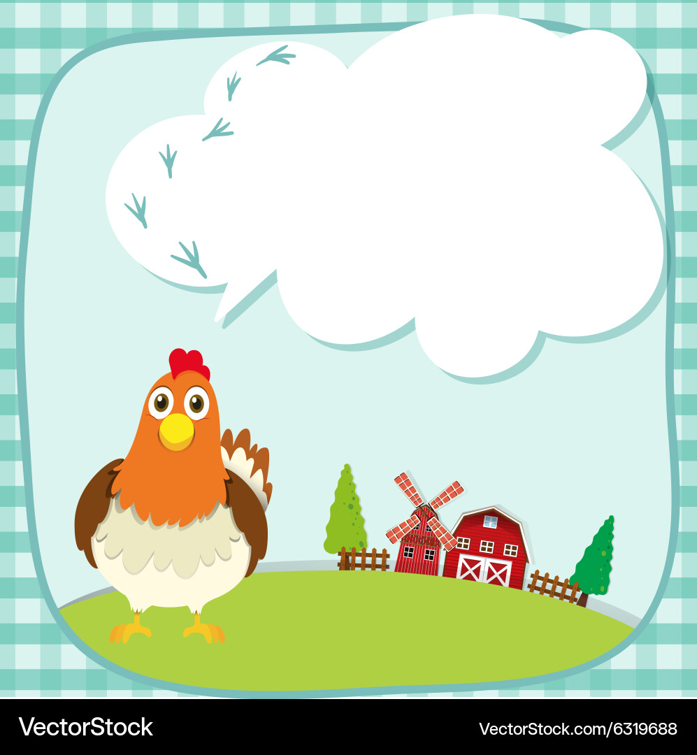 Border design with chicken on the farm Royalty Free Vector