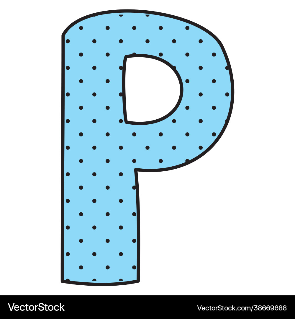 P alphabet blue letter with polka dots isolated Vector Image