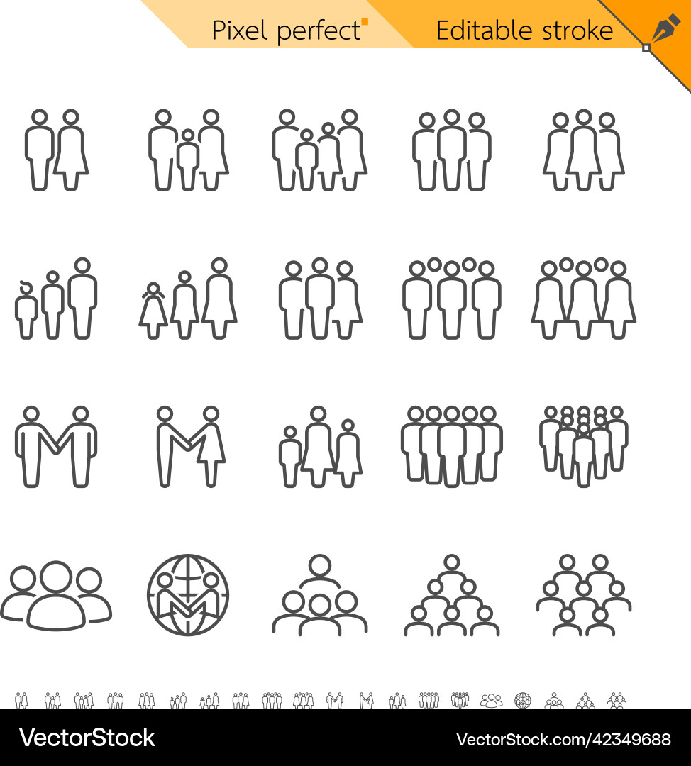 People thin icons pixel perfect editable stroke Vector Image