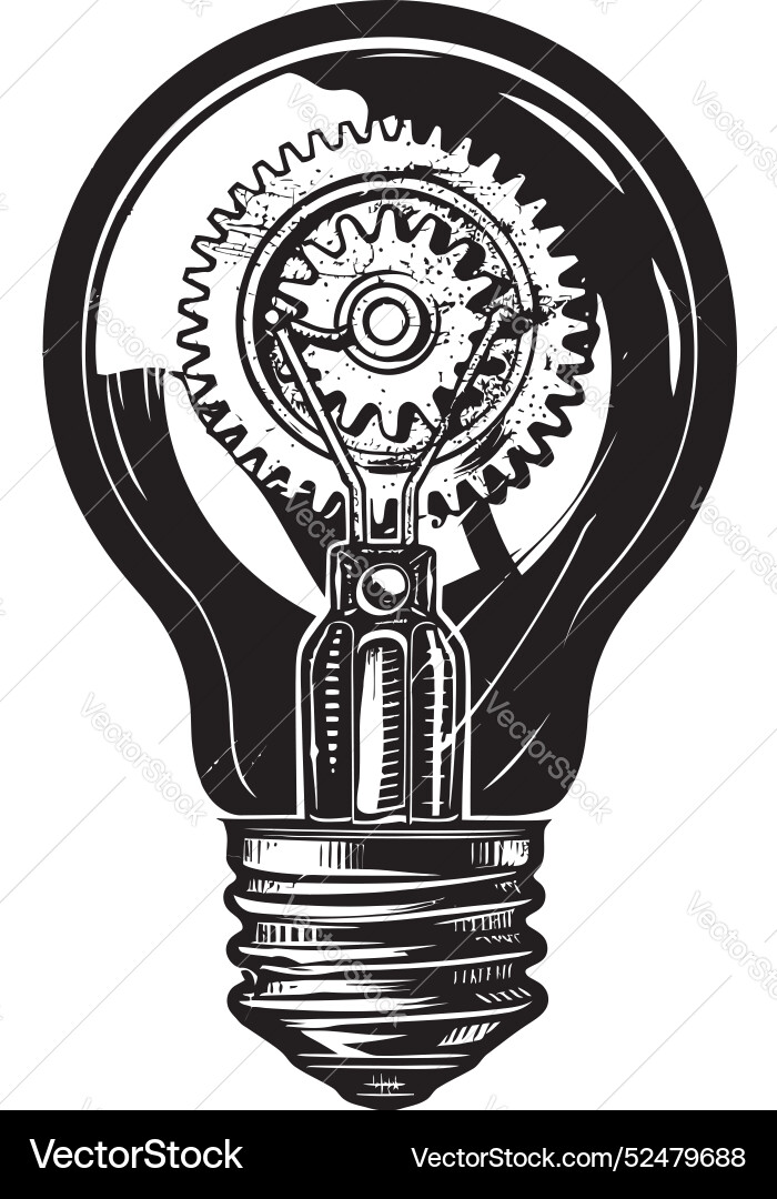 Steampunk gear glow bulb icon brass Royalty Free Vector
