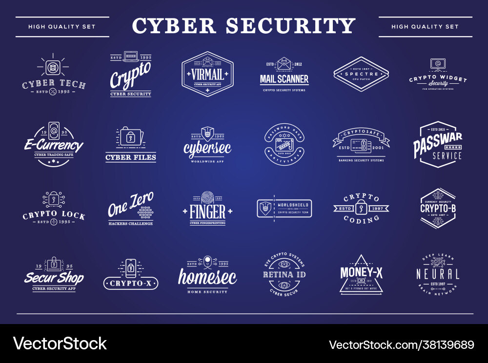 Big set cyber security identity badges Royalty Free Vector