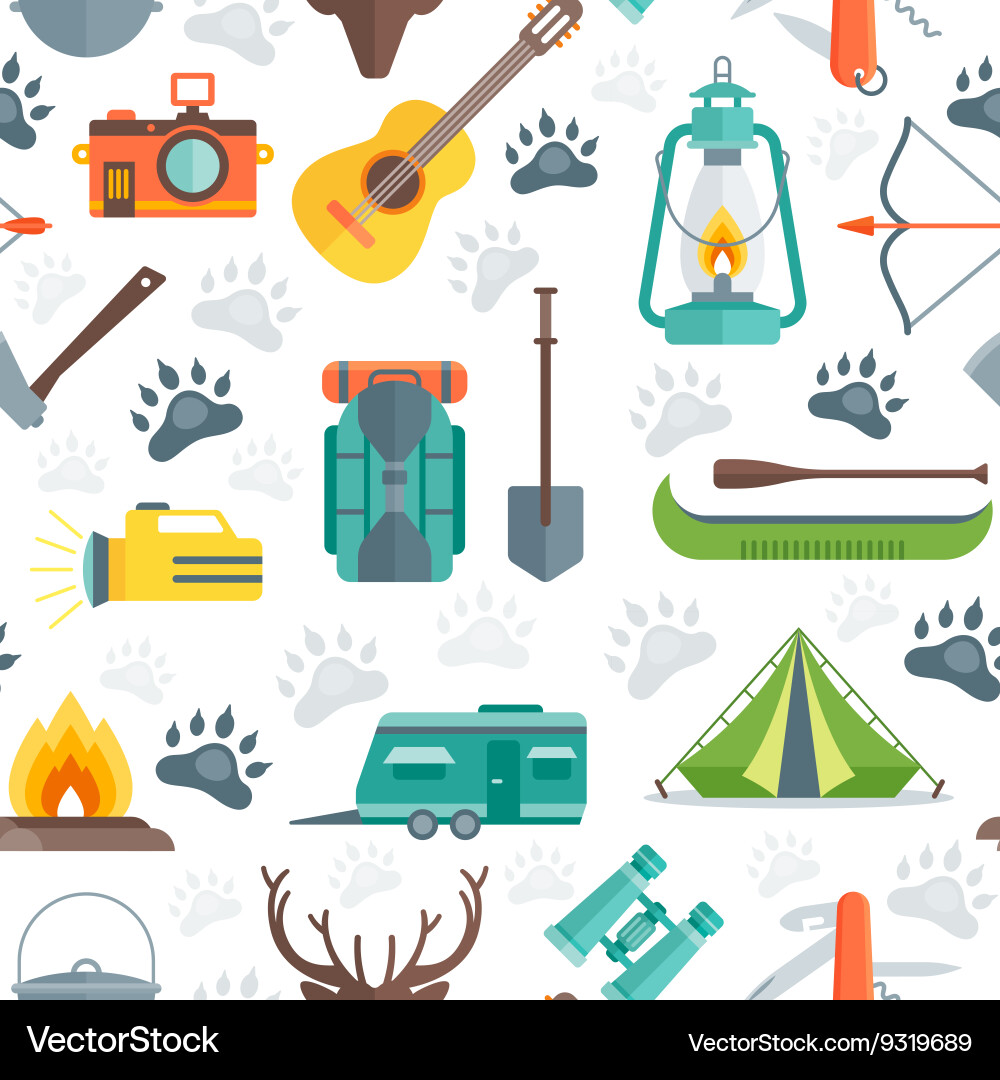 Camping Pattern with Outdoor Gear Royalty Free Vector Image