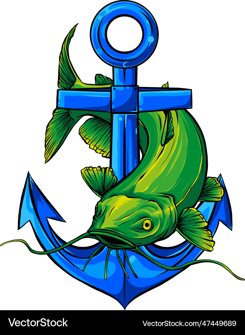 Cartoon funny catfish with anchor on white Vector Image
