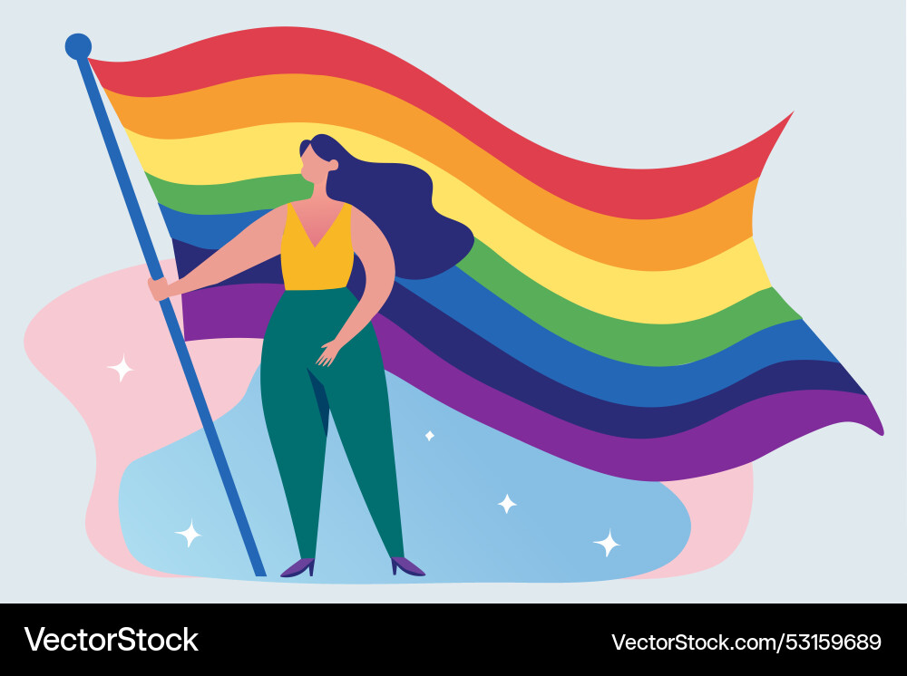 Female character holds bisexual flag in hand Vector Image